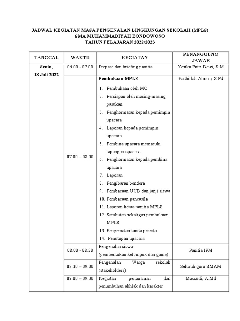 Jadwal MPLS 2022 Baru-1 | PDF