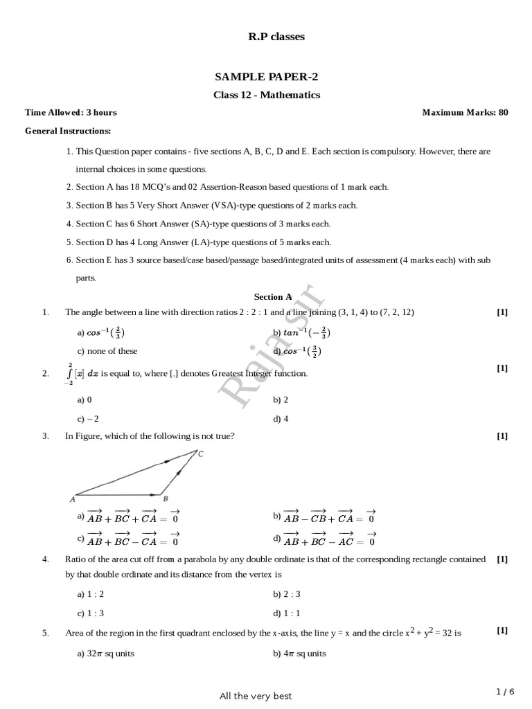Math Sample Papers 1 | PDF