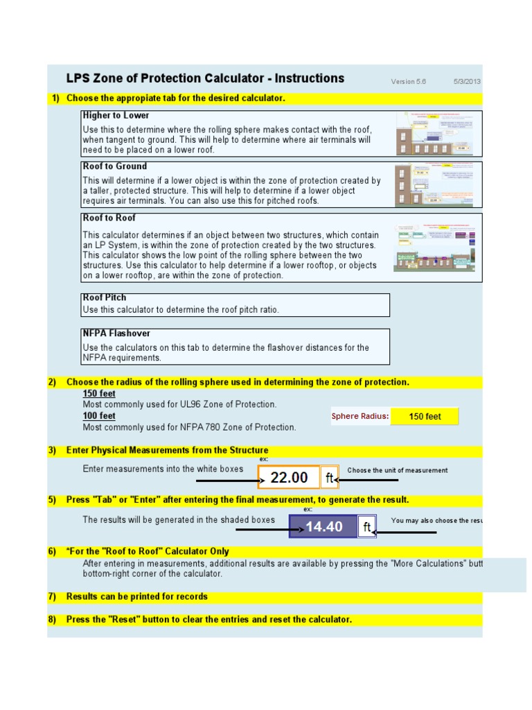 LPS Zone of Protection Calculator - Instructions: Ex: Choose The Unit ...