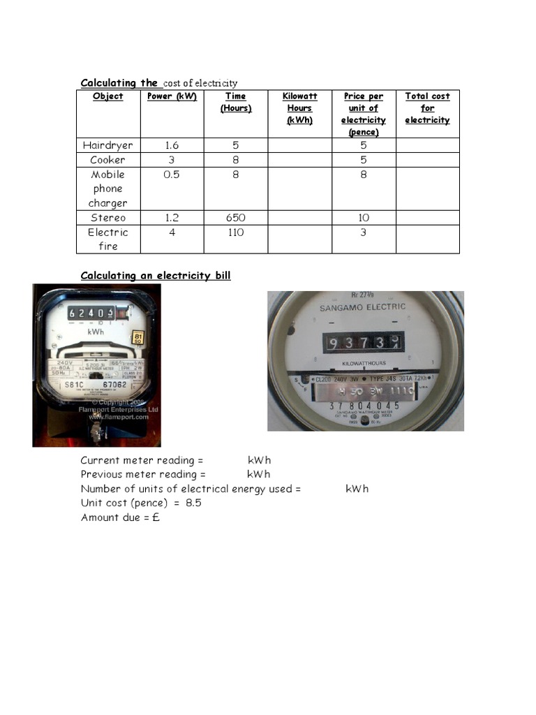 Calculating Cost of Electricity | PDF