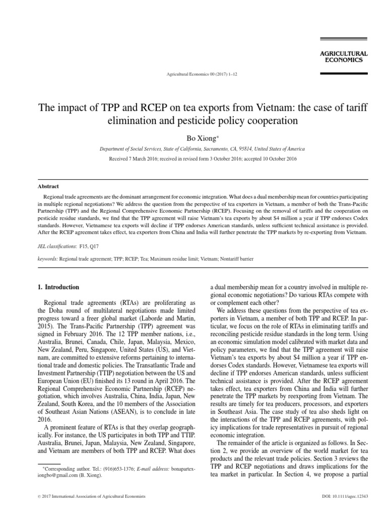 The Impact of TPP and RCEP On Tea Exports From Vietnam: The Case of ...
