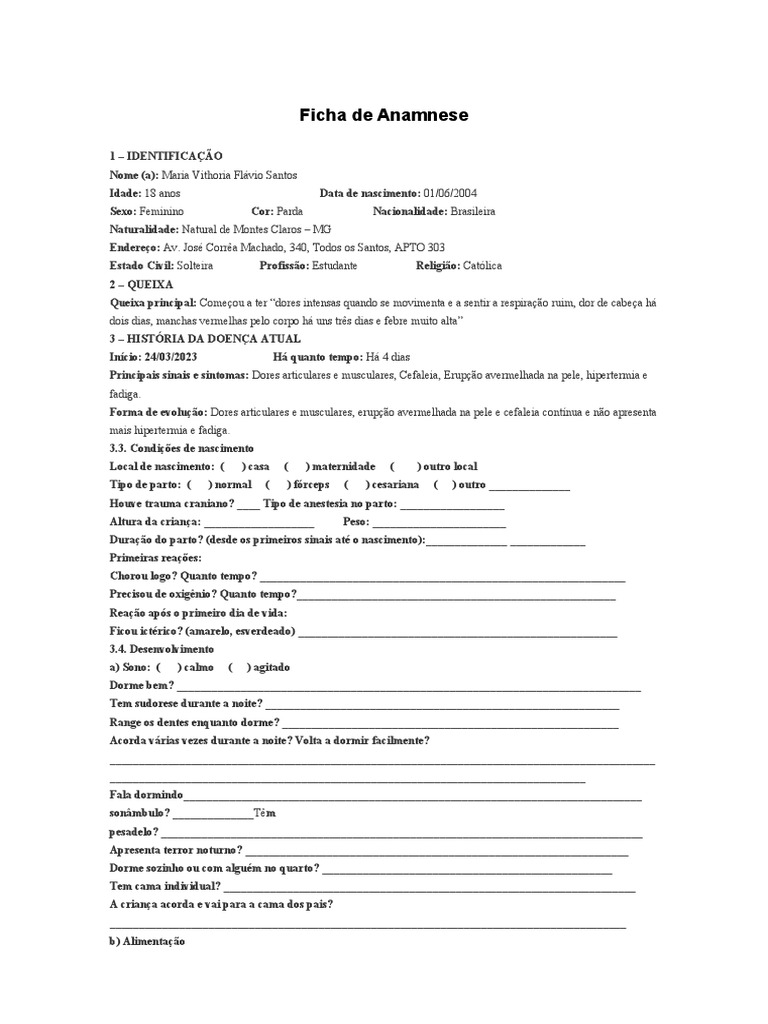 Ficha de Anamnese | PDF