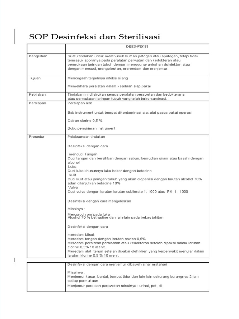 PDF Sop Desinfeksi Dan Sterilisasi | PDF | Pengembangan Diri | Kesehatan Holistik
