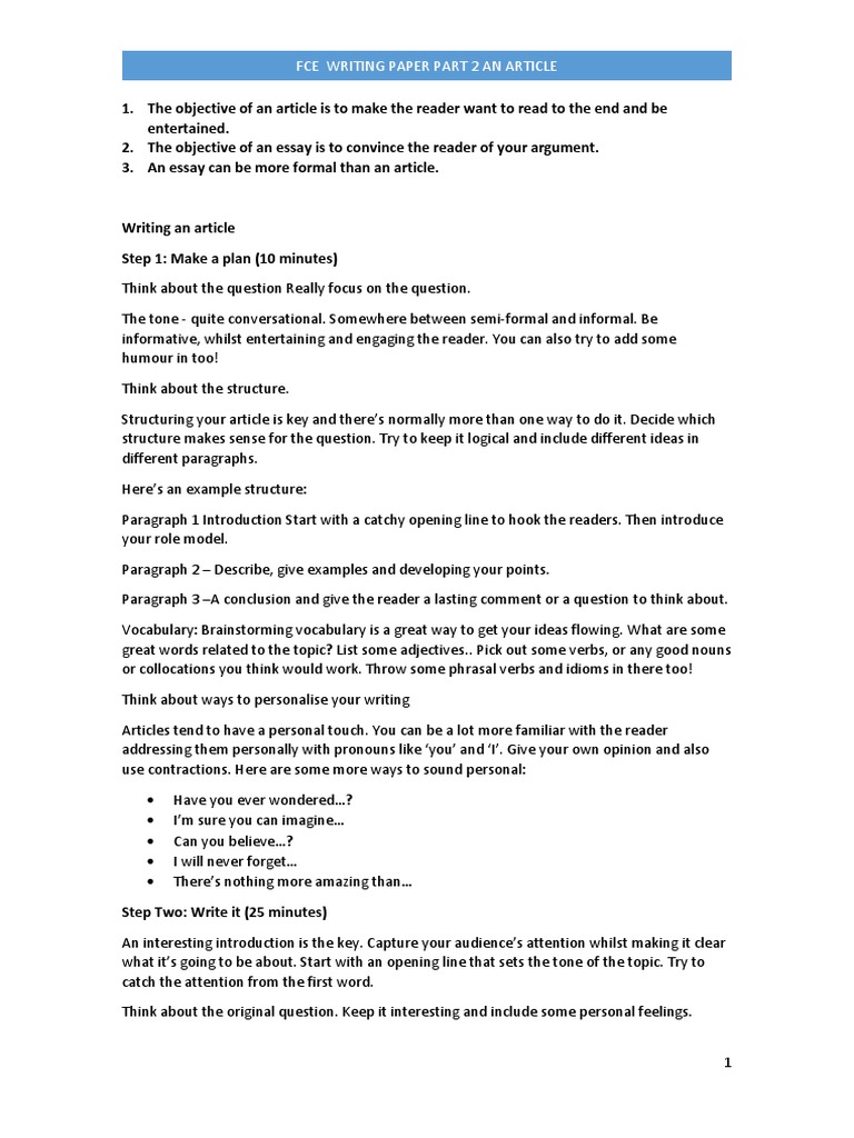 WRITING Articles FOR FCE | PDF