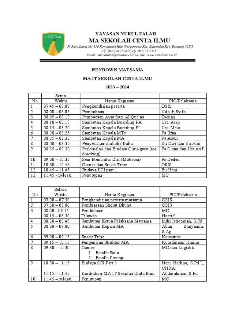 Rundown Matsama MA IT Sekolah Cinta Ilmu | PDF | Ilmu Sosial