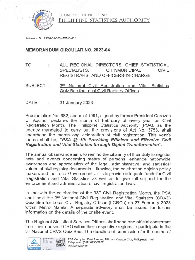 PSA MC NO. 2023-04 | PDF