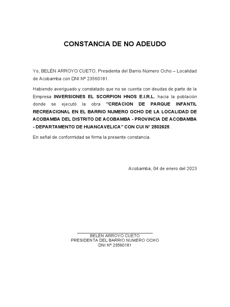 Constancia de No Adeudo | PDF