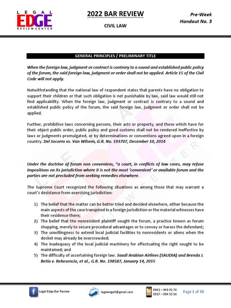 2022 Preweek Ho 3 - Civil Law | PDF | Divorce | Damages