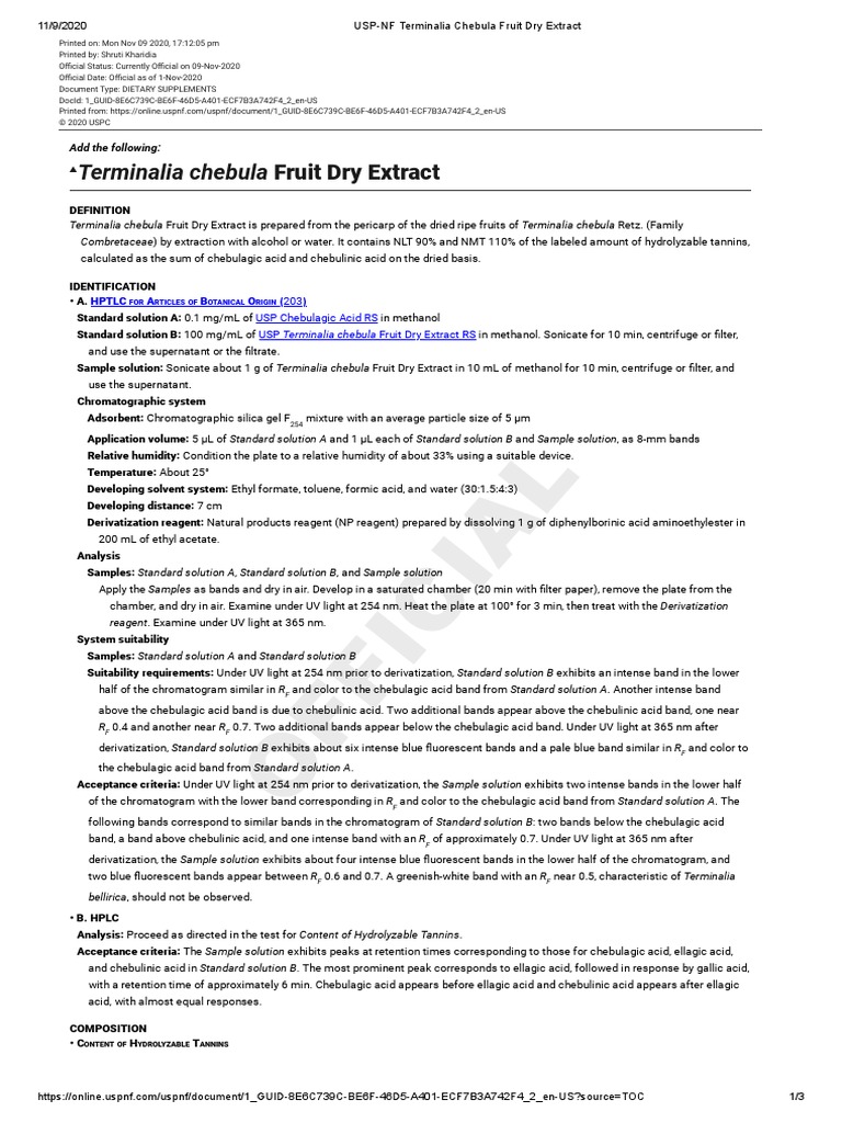 USP-NF Terminalia Chebula Fruit Dry Extract | PDF