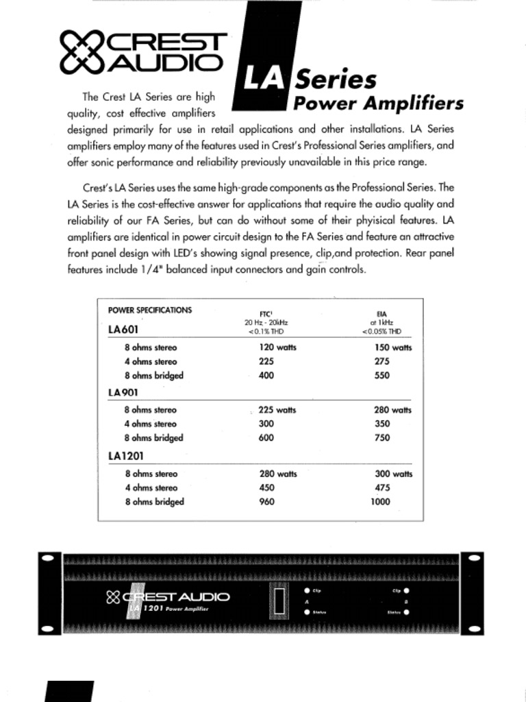 LA 601 - 901 - 1201 Specs - Crest Audio | PDF