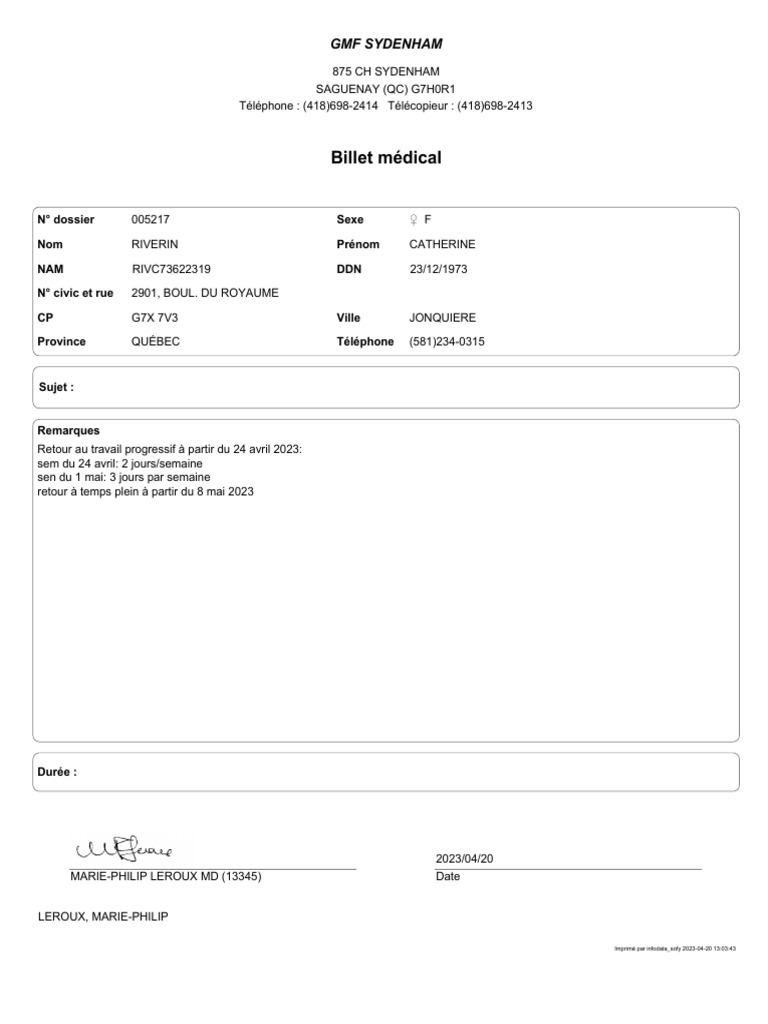 2023-04-20 12 - 51 - Billet Médical 4 | PDF