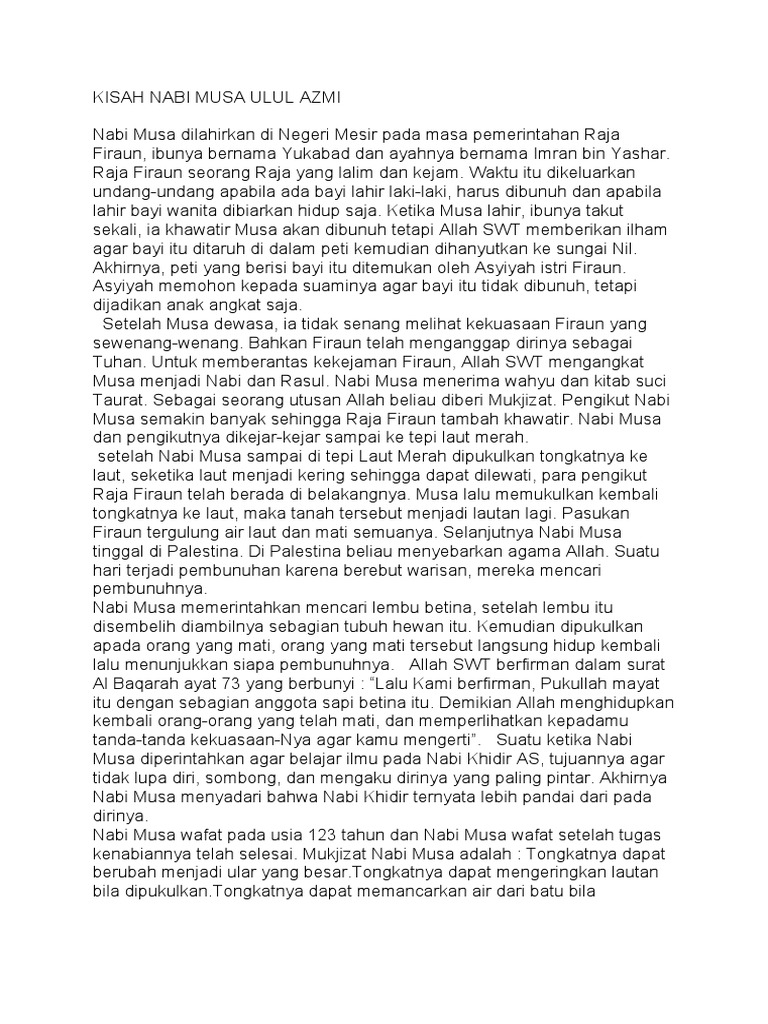 Kisah Nabi Musa Ulul Azmi | PDF
