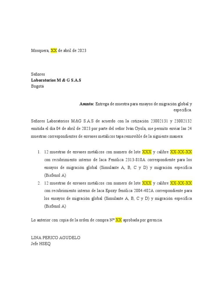 Carta Envio Muestras | PDF