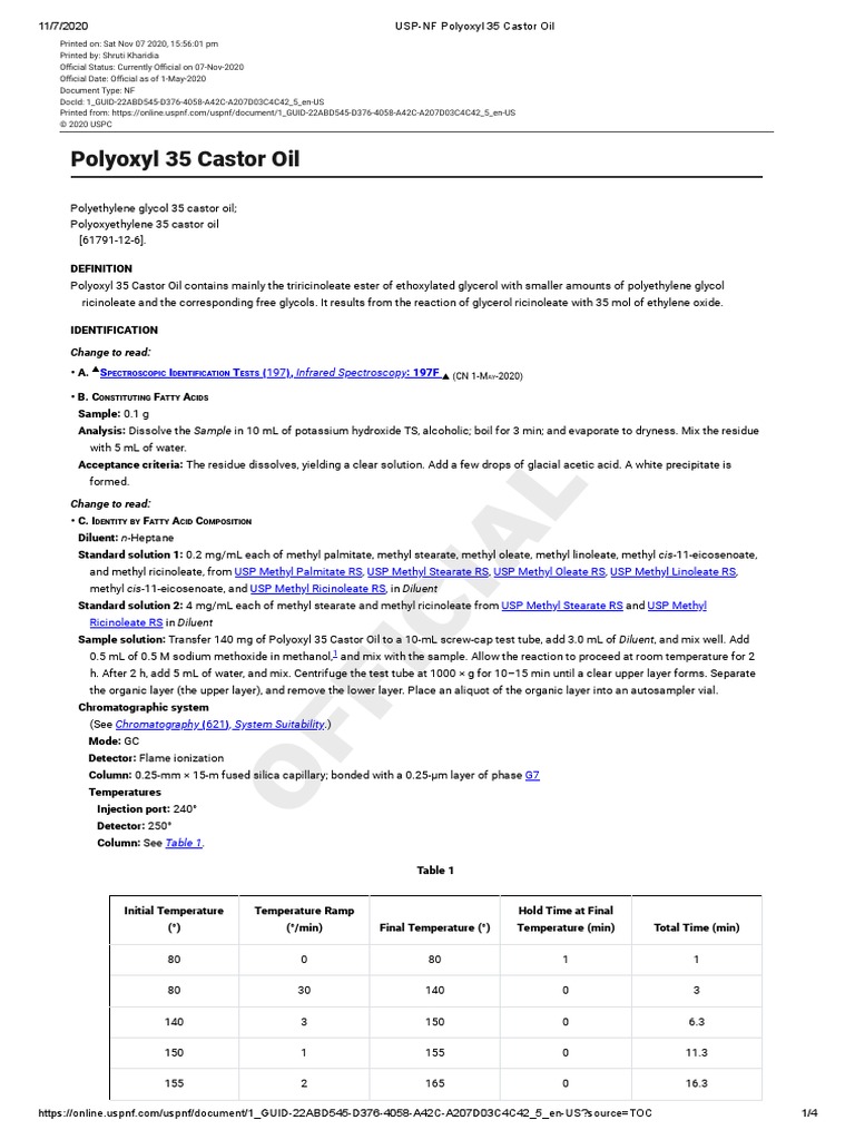 USP-NF Polyoxyl 35 Castor Oil | PDF | Chemistry | Chemical Substances