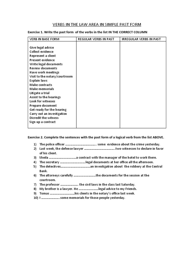 Verbs in The Law Area in Simple Past Form | PDF