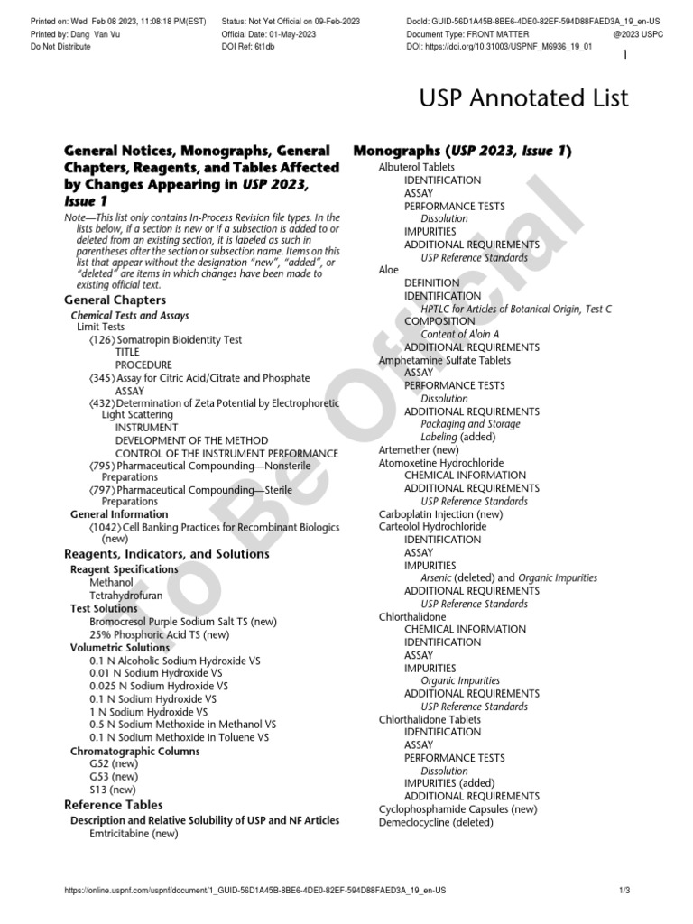 USP Annotated List | PDF | Hydroxide | Sodium Hydroxide