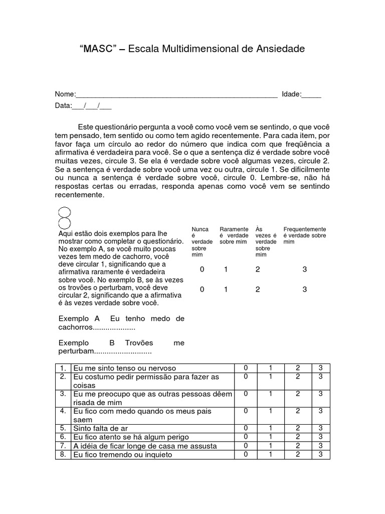 MASC - Escala Ansiedade para Crianças | PDF