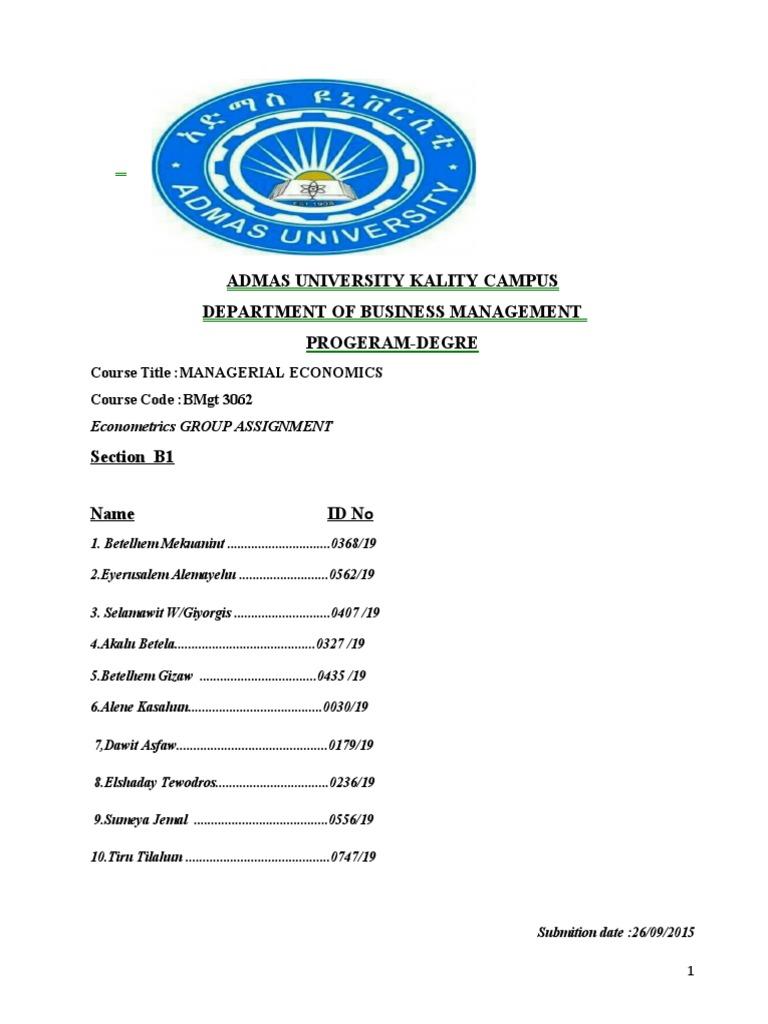 Admas University Kality Campus Department of Business Management ...