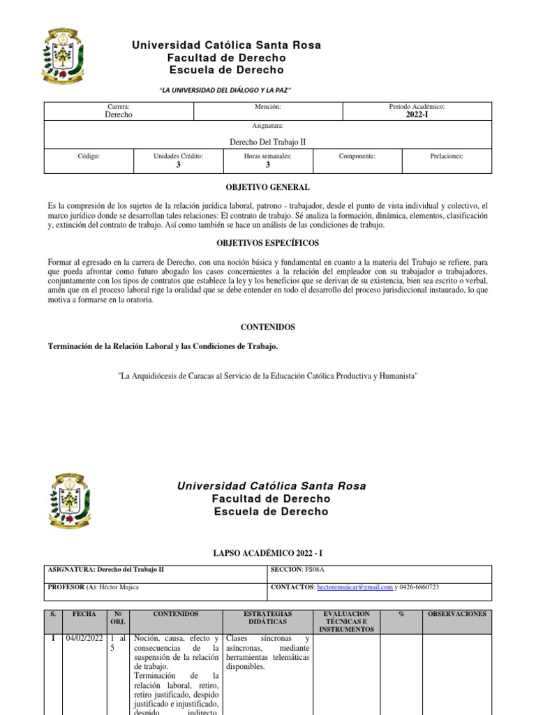 Plan de Evaluacion Derecho Laboral | PDF | Derecho laboral | Justicia