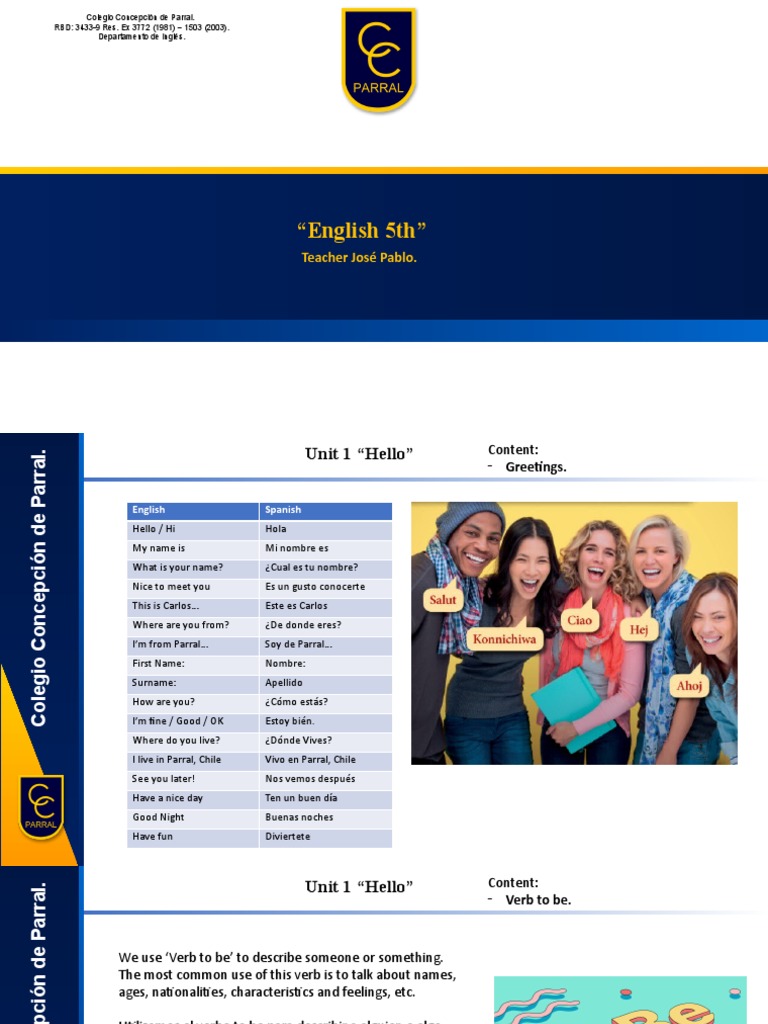 5° Unit 1 Hello | PDF
