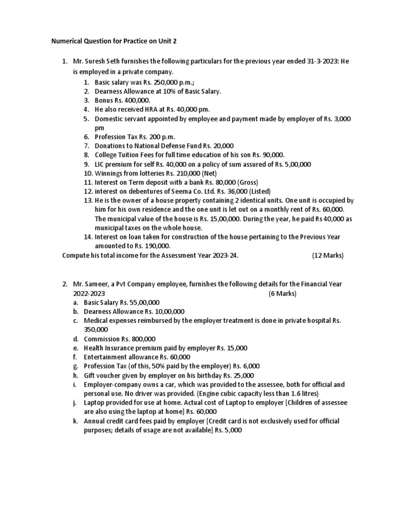 Numerical Questions For Practice | PDF