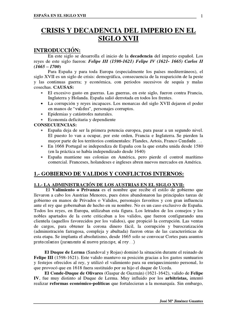 Tema-4-3 Crisis y decadencia del Imperio en el siglo XVII los validos la expulsión de los ...