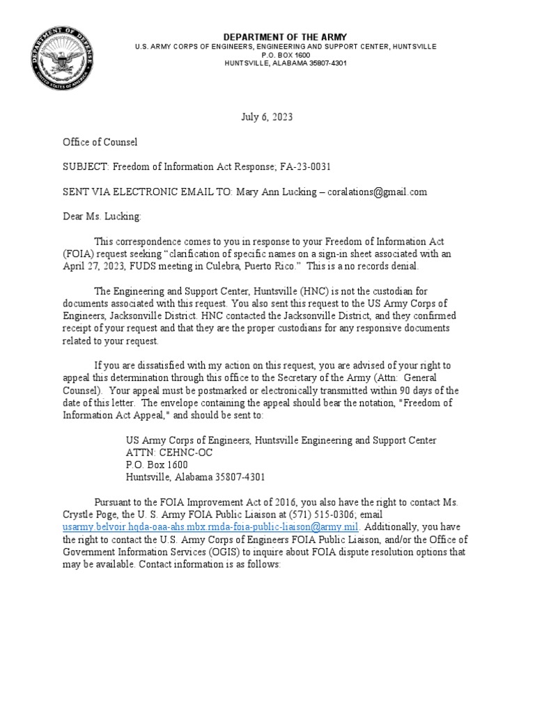 FOIA Request Denial Notice | PDF