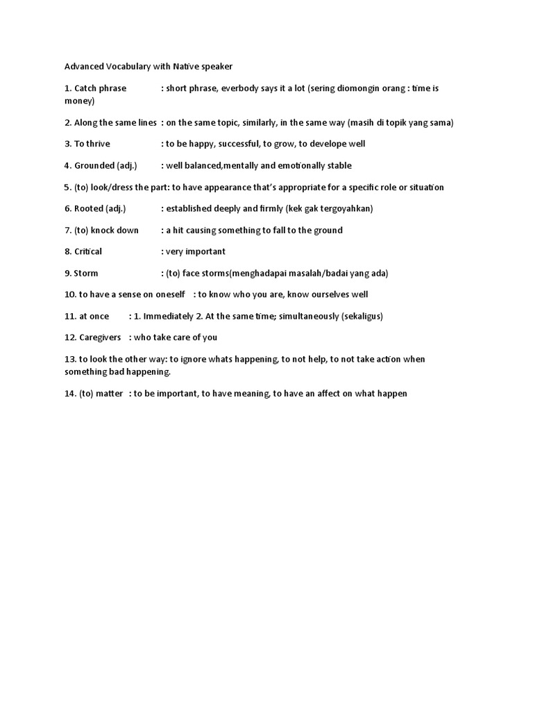 Advanced Vocabulary With Native Speaker | PDF