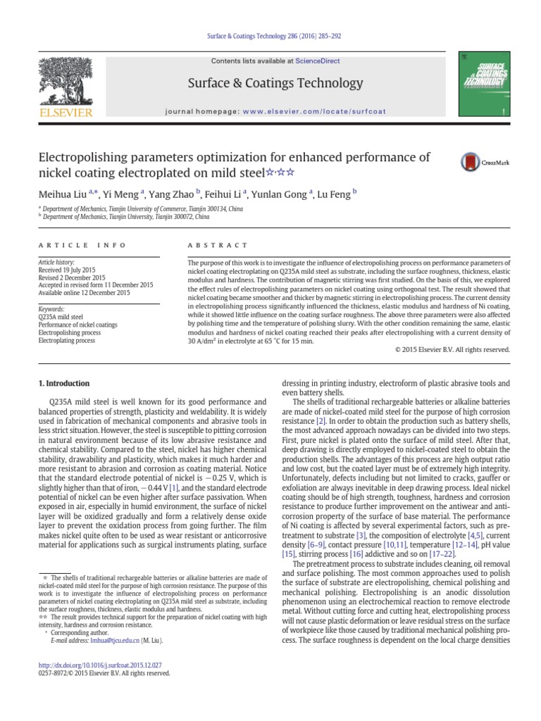 Optimizing Electropolishing for Nickel Coatings | PDF | Corrosion | Anode