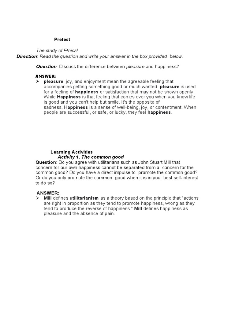 Ethics: Pleasure vs. Happiness Explained | PDF