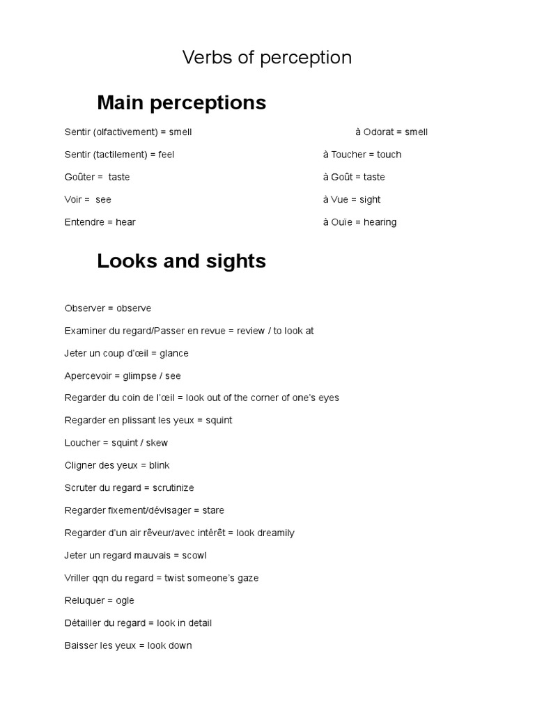 Verbes de perception en français | PDF