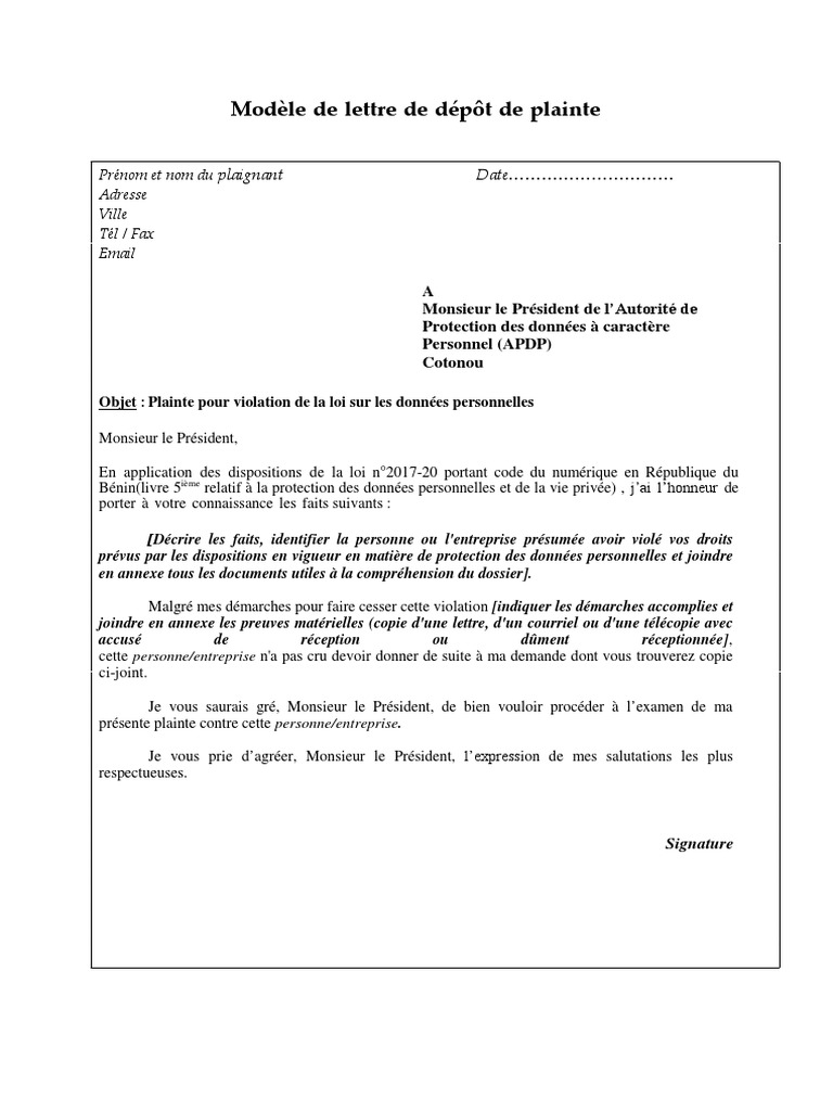 Modèle-de-lettre-plainte-Validé | PDF