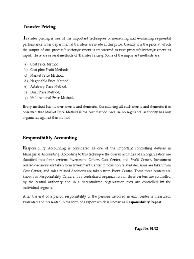 Transfer Pricing and Responsibility Accounting | PDF | Return On ...