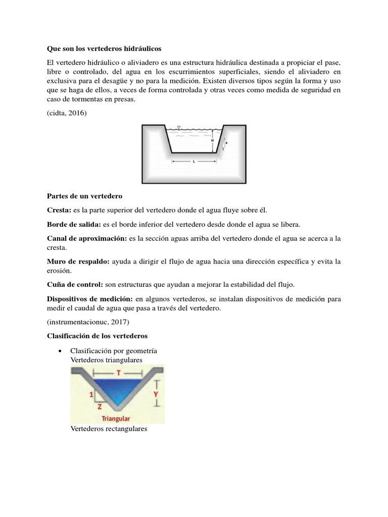 Tipos y Funcionamiento de Vertederos Hidráulicos | PDF | Ingeniero ...
