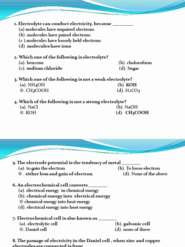 Electrochemistry MCQs | PDF