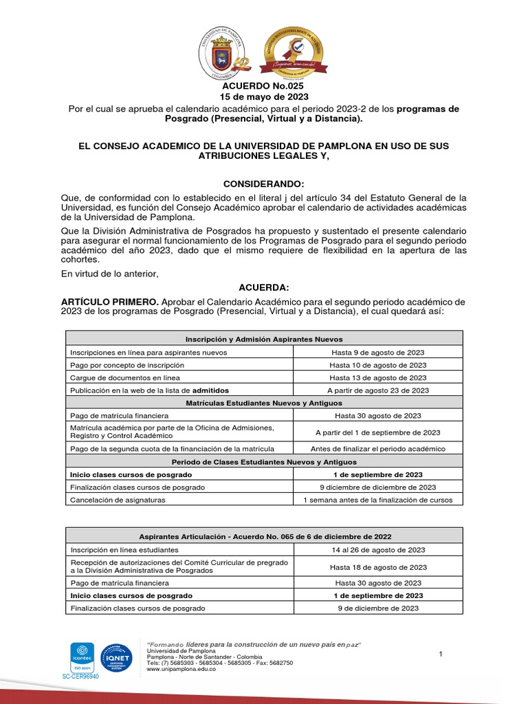 Calendario Dap 2023-2 | PDF