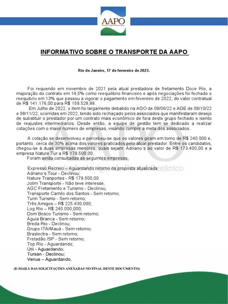 Informativo Transporte Da Aapo | PDF | Carro | Economias