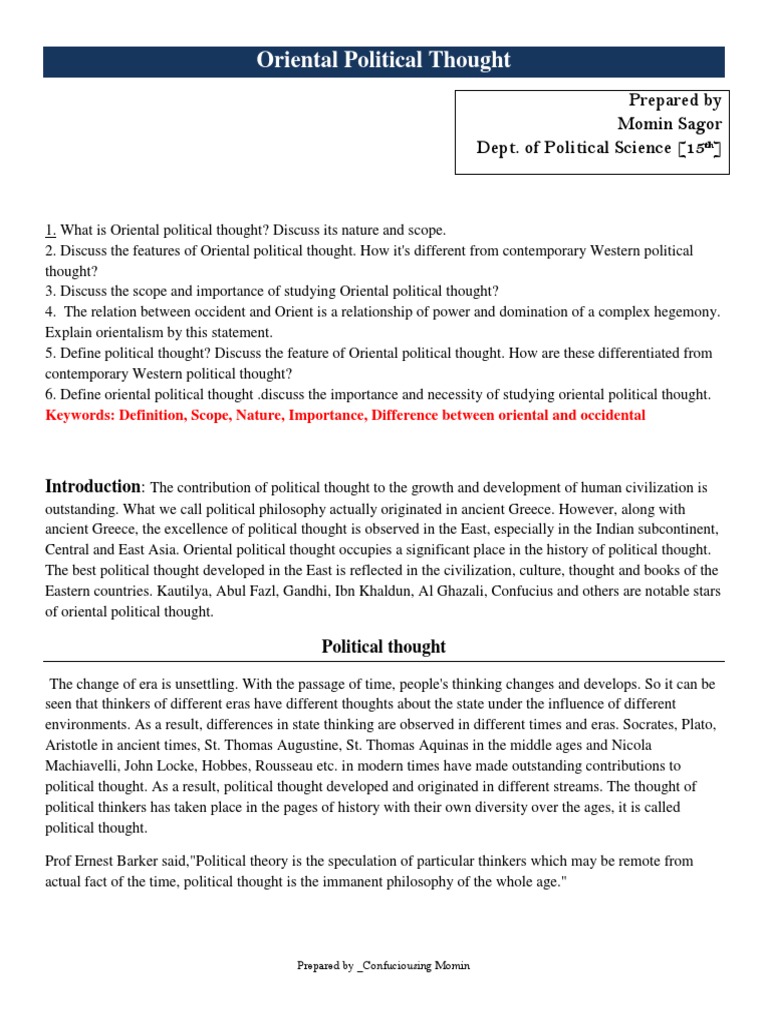 301 Oriental Political thought by MS(2) | PDF