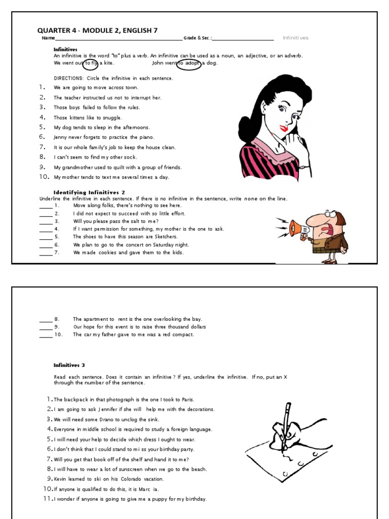 Quiz Infinitives Grade 7 | PDF