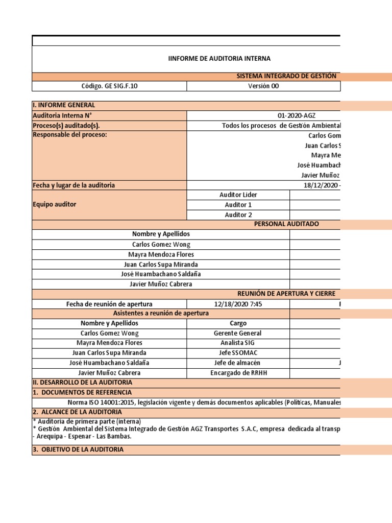 Informe de Auditoria Interna AGZ | PDF | Auditoría | Business