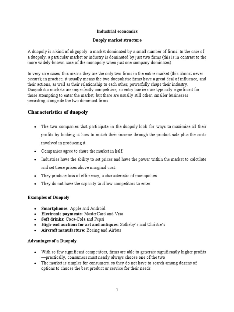 Lecture 9 Duopoly Market Structure | PDF | Oligopoly | Profit (Economics)