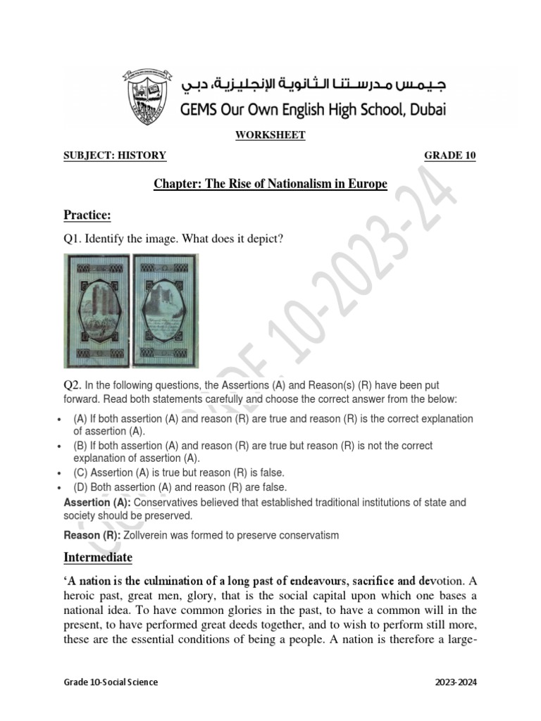 The Rise of Nationalism in Europe-Worksheet 1 | PDF | Nationalism | Reason