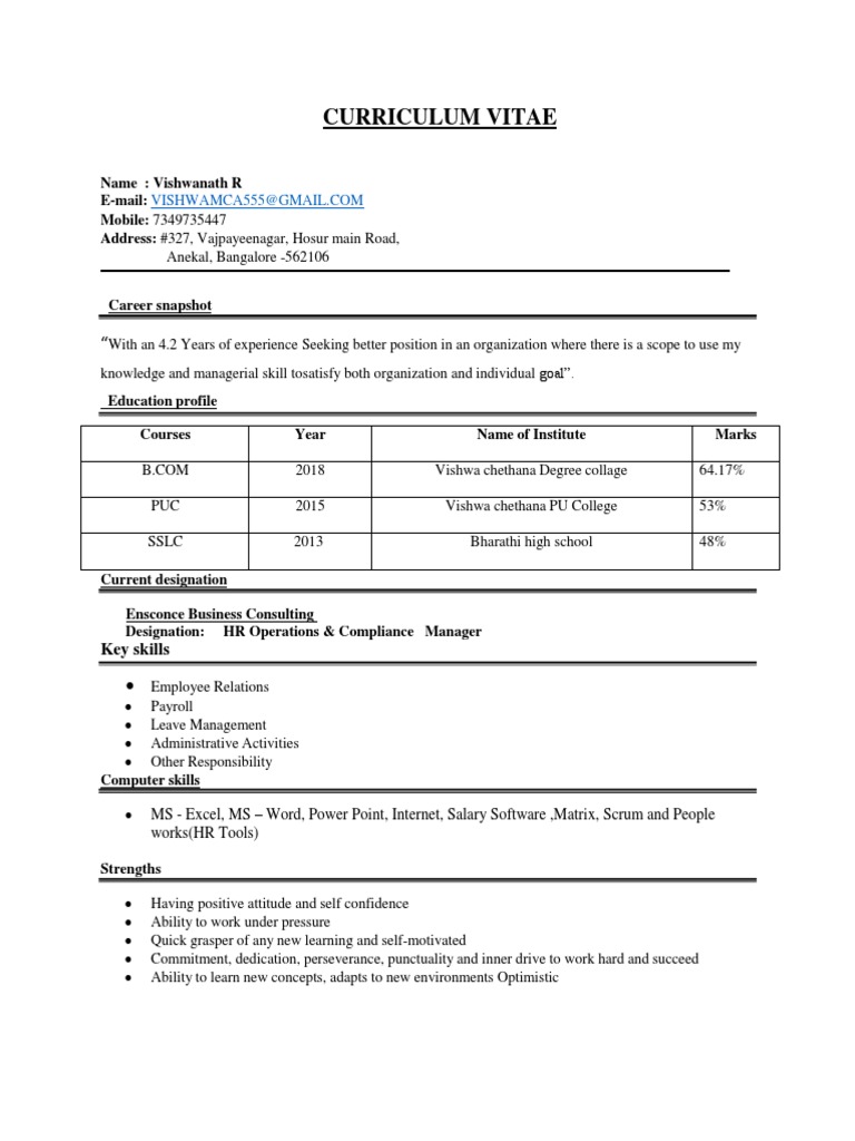 Updated Resume Vishwanath R | PDF