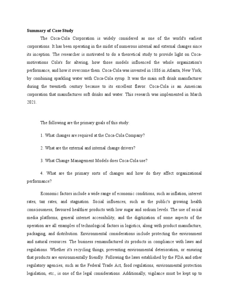 Coca Cola Case Study Change Management | PDF