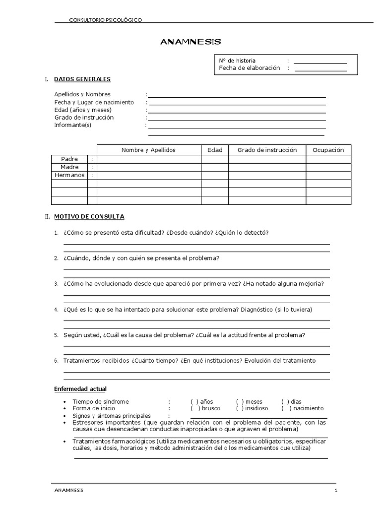 Anamnesis Niños | PDF