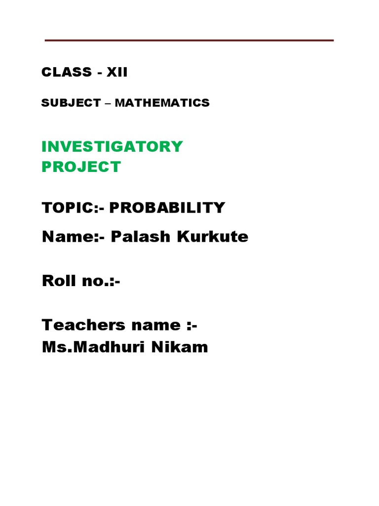 Probability Investigatory Project Class XII | PDF | Probability ...