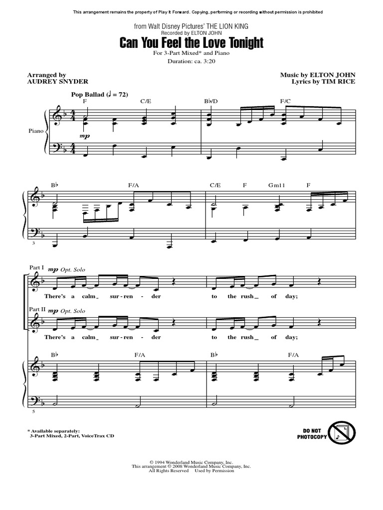 Can You Feel The Love Tonight 3 Part MEN ALOUD | PDF