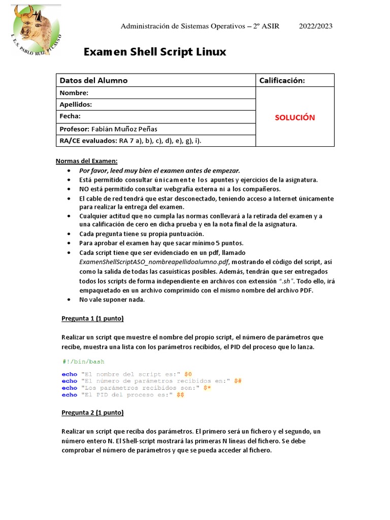 Examen Aso Shell Script Linux Soluciones | PDF | Archivo de computadora ...