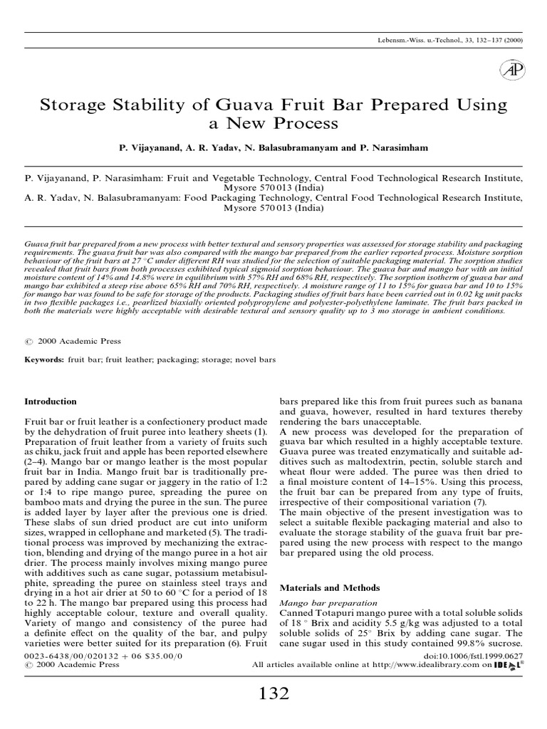 Vijayanand2000 Fruit Bar Storage Stability | PDF | Technology & Engineering Vijayanand2000 Fruit Bar Storage Stability | PDF | Technology & Engineering