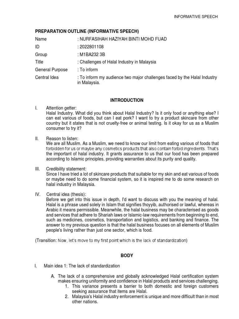 ELC590 INFORMATIVE SPEECH OUTLINE | PDF